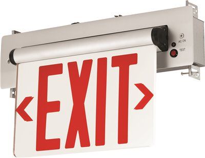 Compass Led Exit Sign With Battery Red Letters Brushed Aluminum Surfac ...